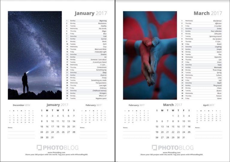 This calendar will give you a photographic assignment for each day of 2017