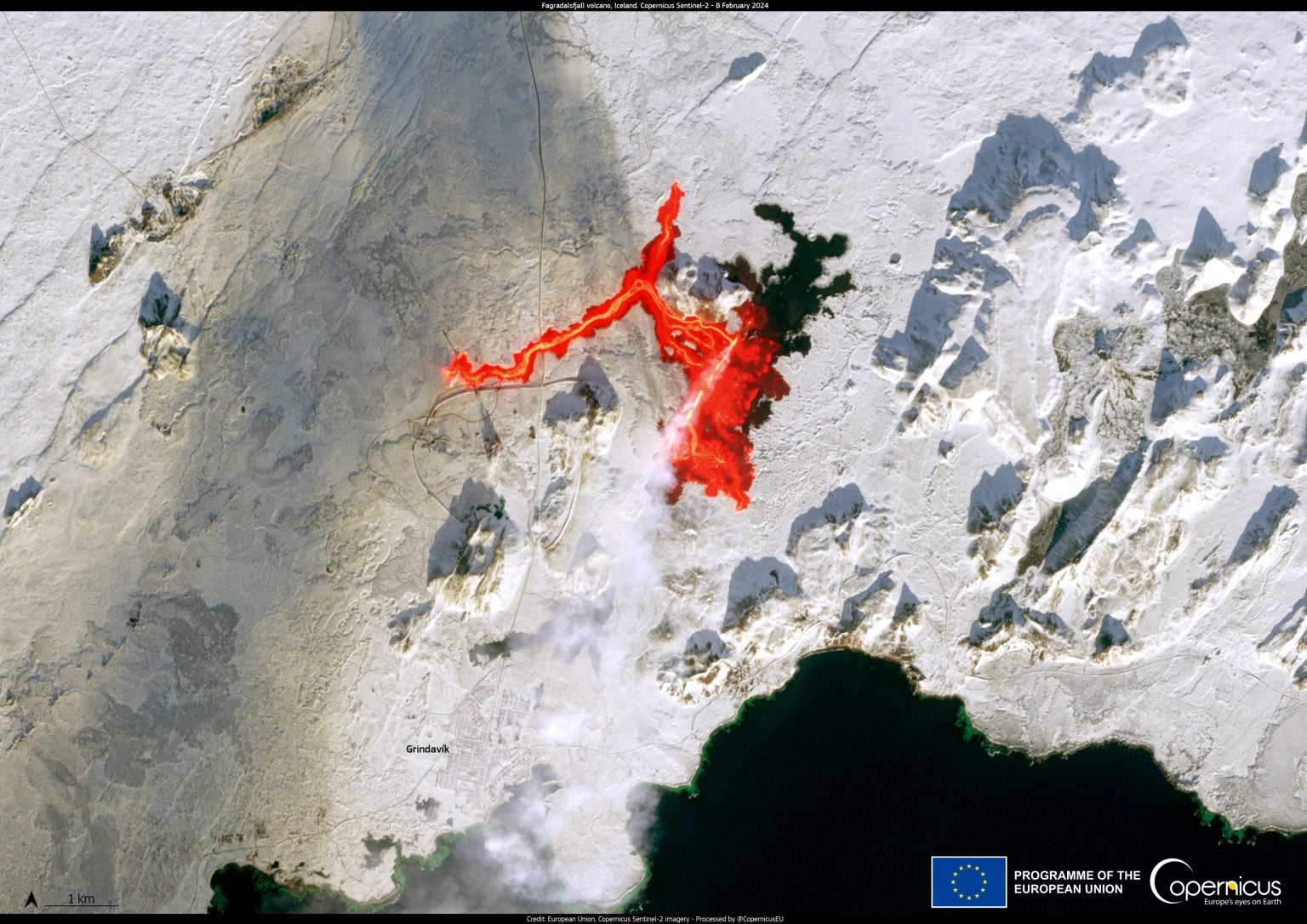 ESA satellite captures glowing Icelandic lava flow in a spectacular image